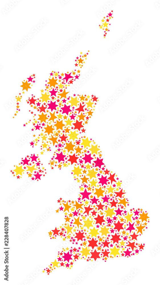 Mosaic map of United Kingdom formed with colored flat stars. Vector ...