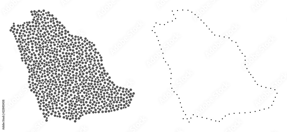 Dotted and Contour map of Saudi Arabia composed with dots. Vector gray ...