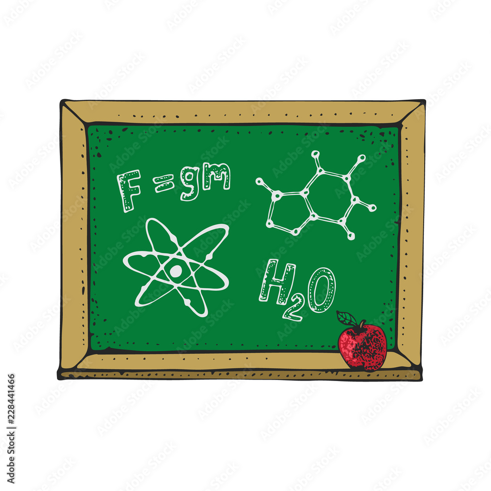 Vector Illustration with cartoon green blackboard, chalkboard with red ...