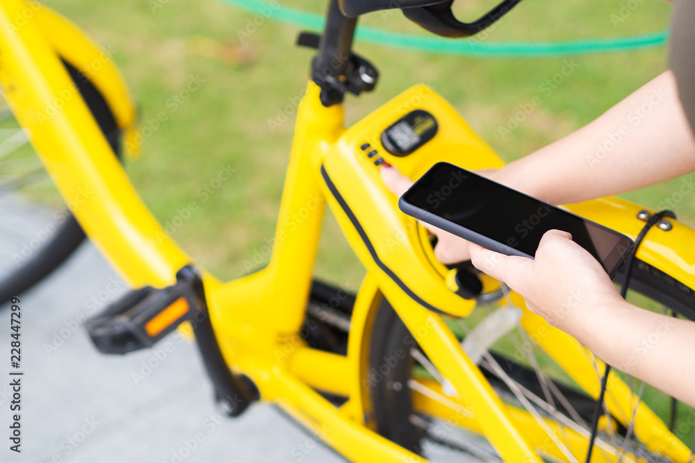 Sharing bicycle system in city, by Scan QR code and ride Stock Photo ...