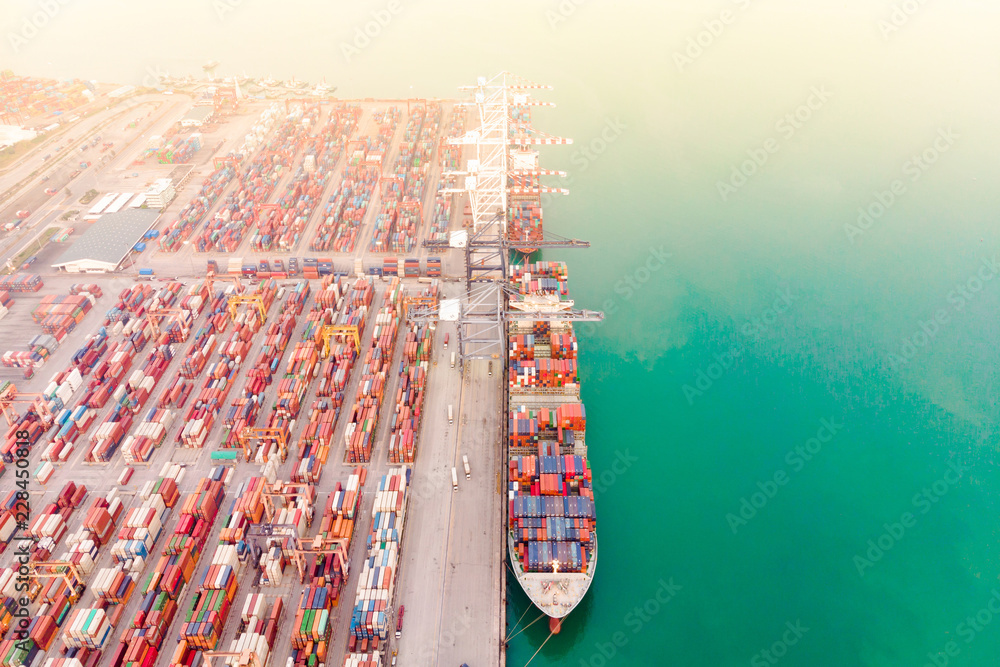 Bird's-eye view photo from flying drone of sea freight, Business ...