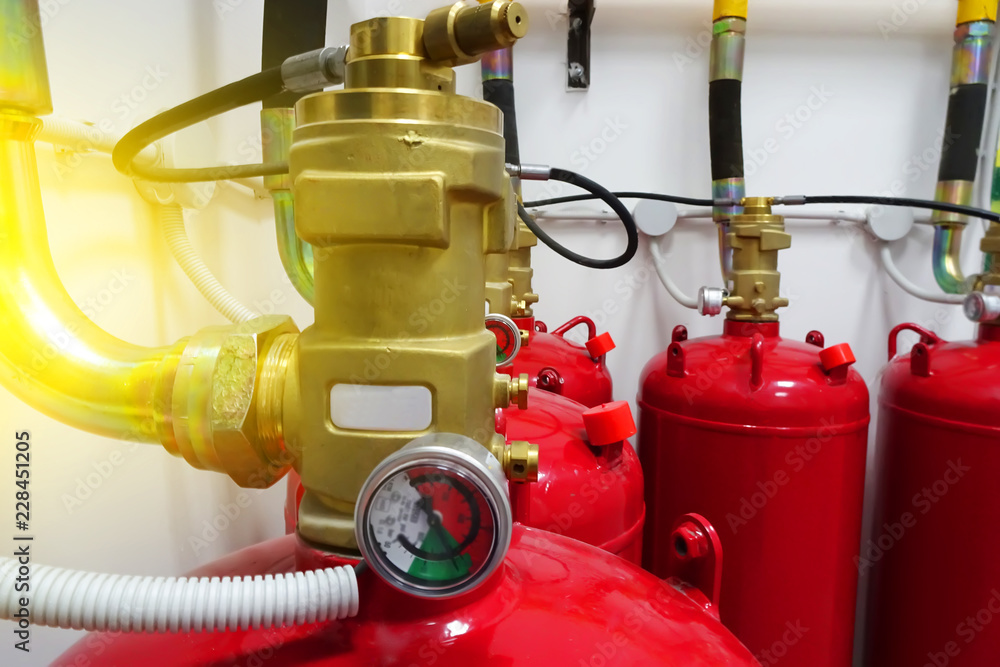 Photo & Art Print Gas cylinders of a fire extinguishing system. Toning ...