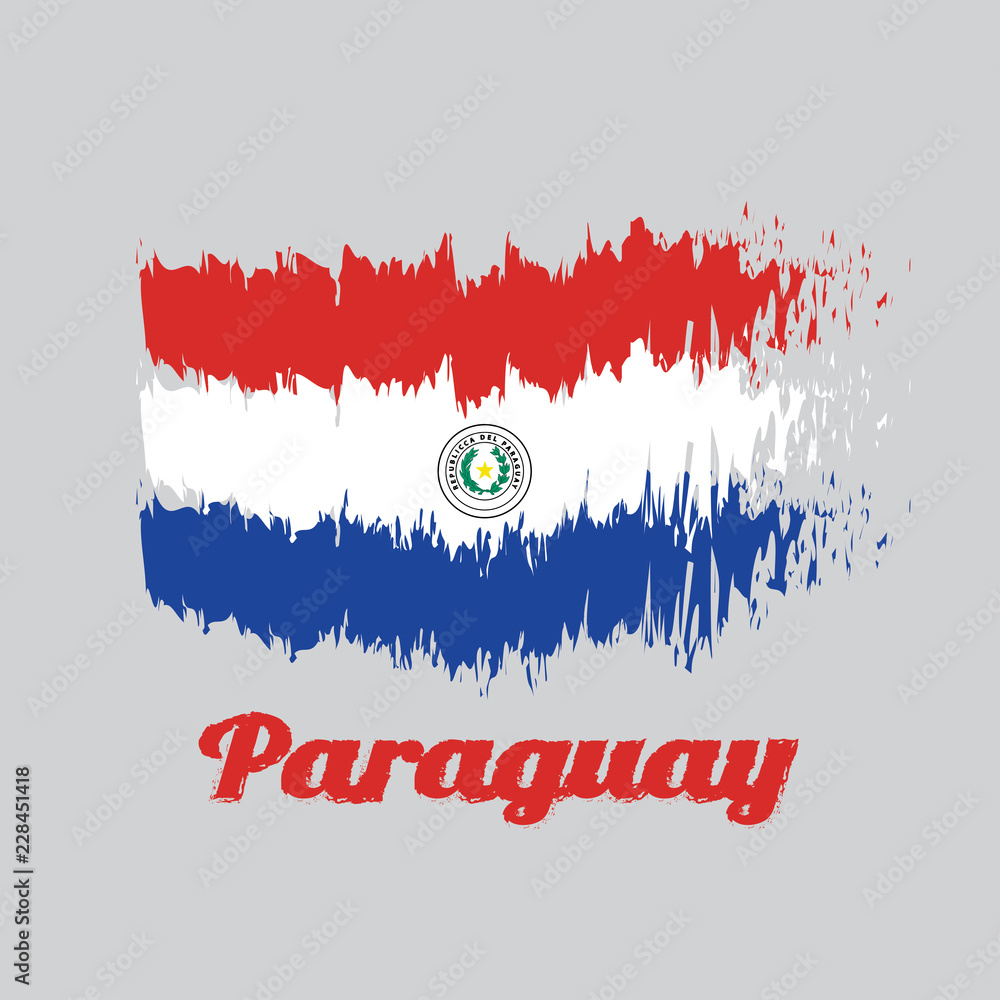 Brush style color flag of Paraguay, a horizontal triband of red white ...