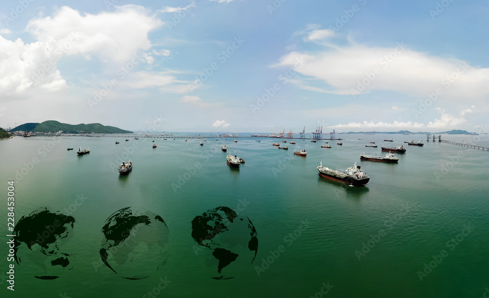 Aerial view of sea freight, Crude oil tanker lpg ngv at industrial ...