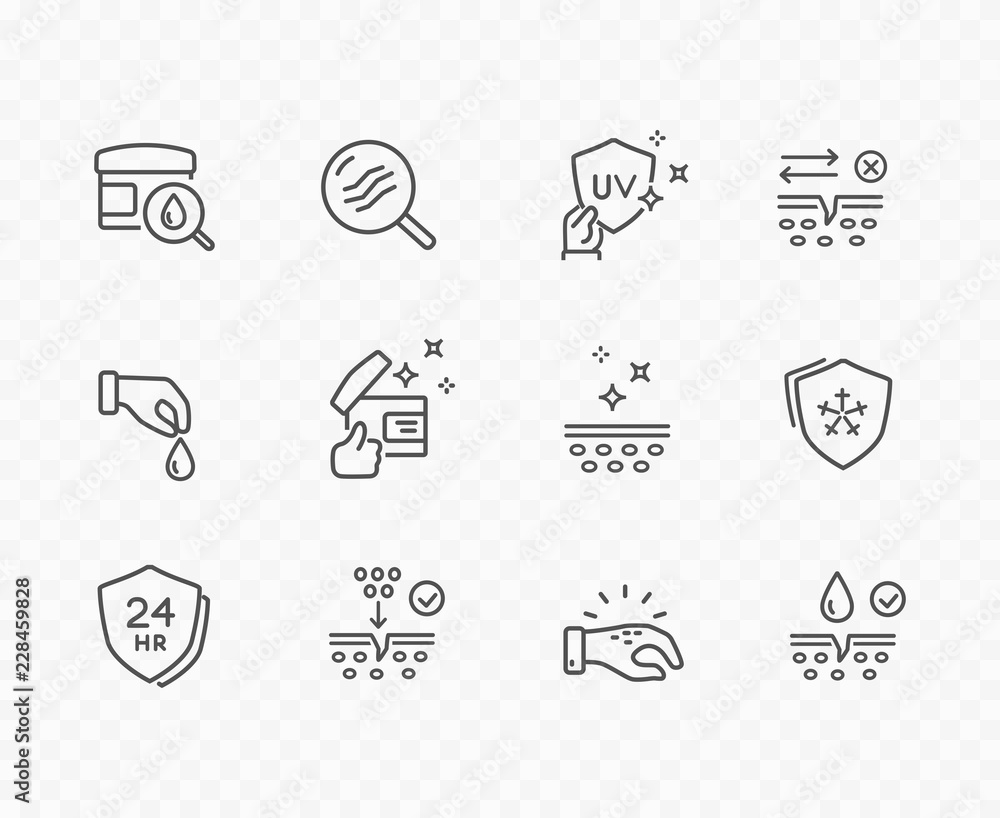 Skin line icon set isolated on background. Care, collagen, cream search ...