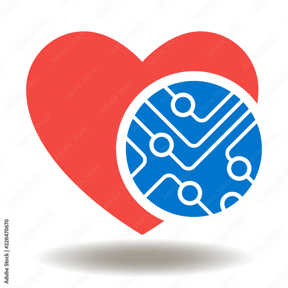 Heart Microchip Bionic Icon Vector. Cardiology Circuit Implant Logo ...