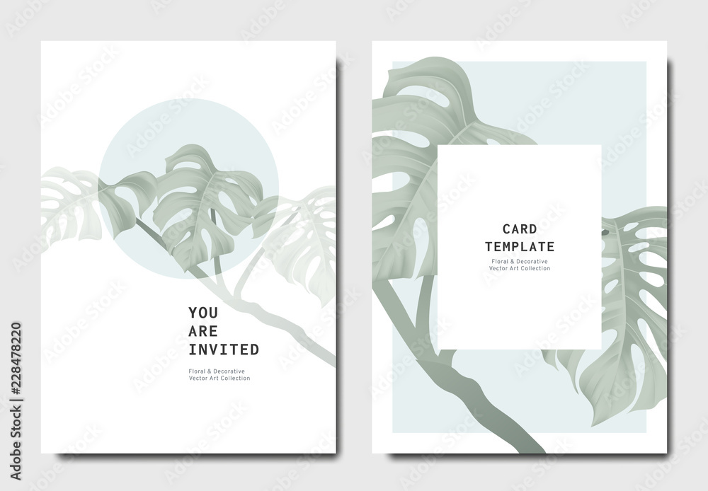 Botanical invitation card template design, green split-leaf ...