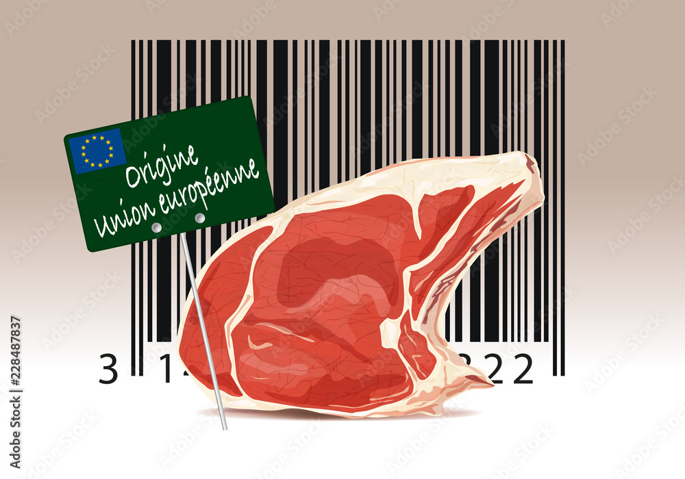 Code barre et étiquette d'origine de viande en provenance de l'Union ...