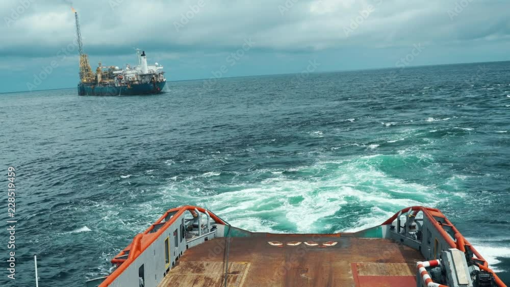 Anchor-handling Tug Supply AHTS vessel during dynamic positioning DP ...