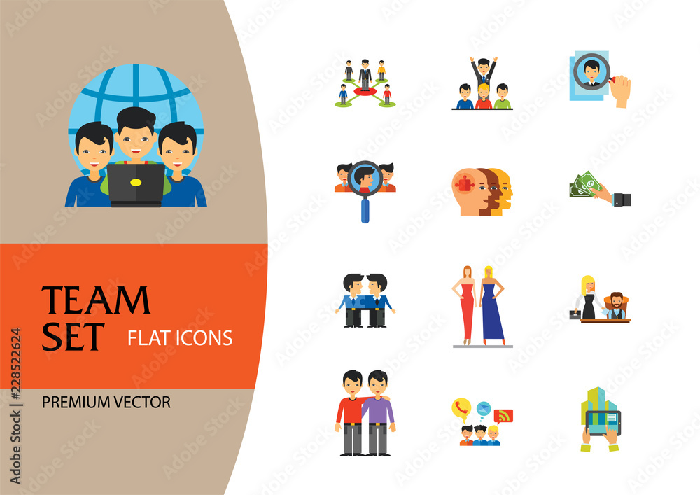 Team Icon Set. Virtual Group Colleagues Team Building Collaboration ...