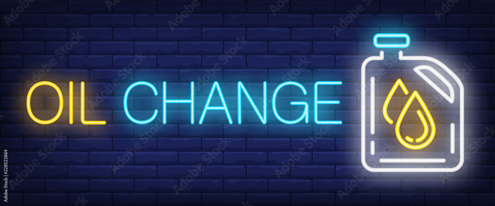 Oil change neon text with canister. Car service advertisement design ...