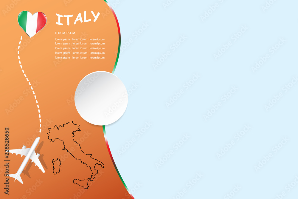 Travel Italy blank concept with airplane, map and state emblem of Italy ...