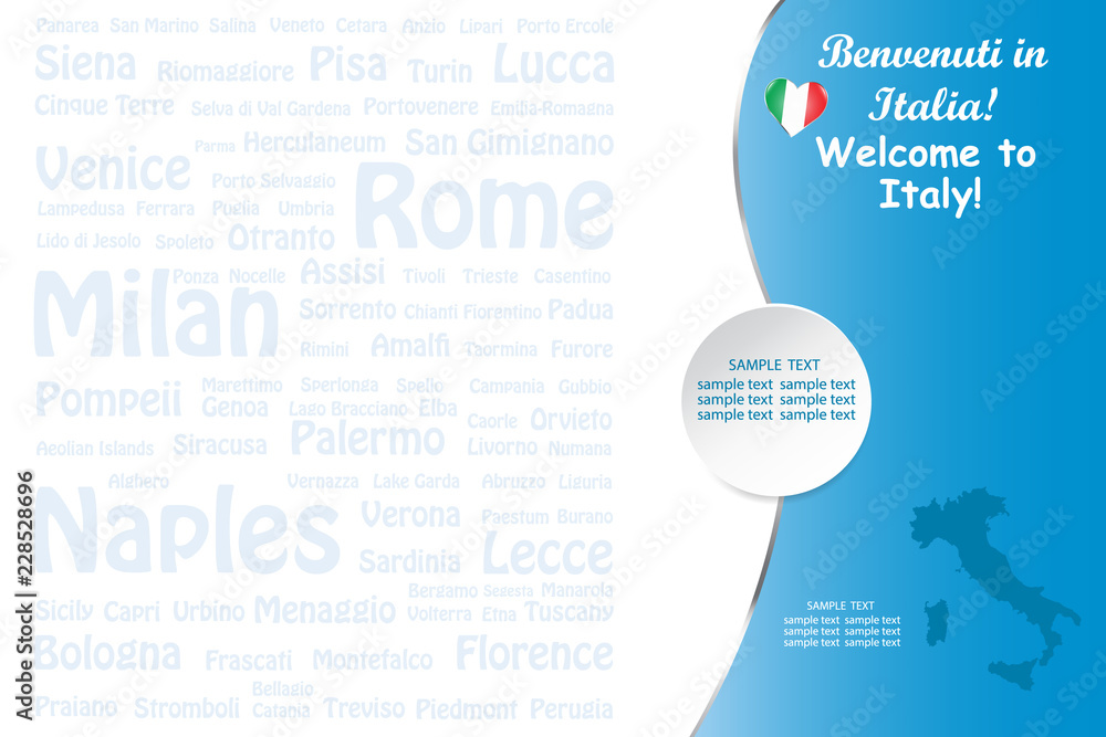 Travel Italy concept with airplane map and state emblem of Italy in the ...