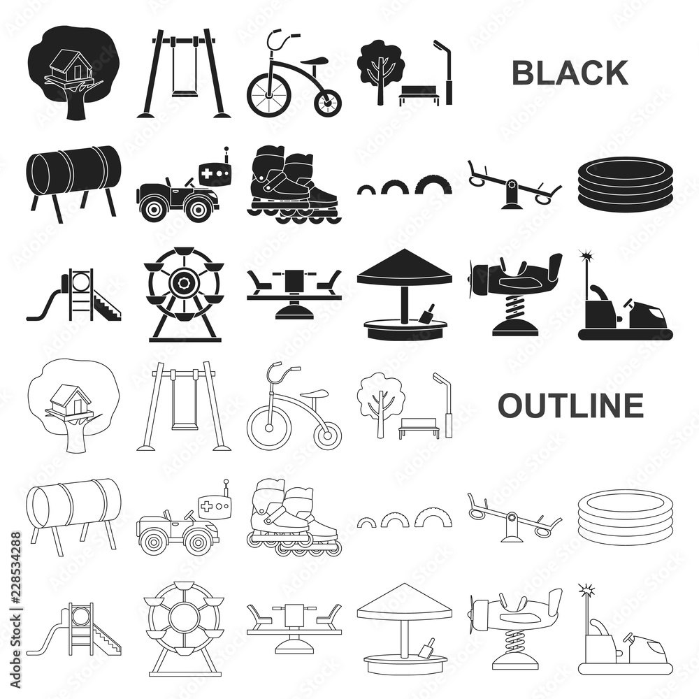 Playground, entertainment black icons in set collection for design ...