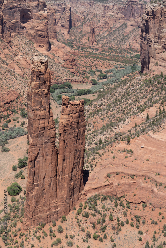 Portrait view of Spider Rock at Canyon De Chelly National Monument in ...