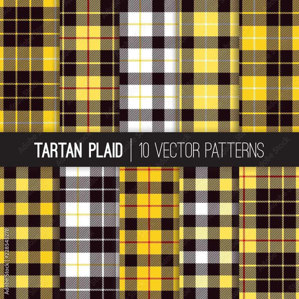 Yellow, Black, White and Red Tartan and Buffalo Check Plaid Vector ...