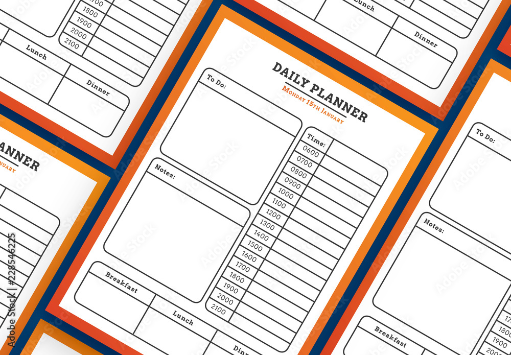 Daily Planner Layout with Orange Border Stock Template | Adobe Stock