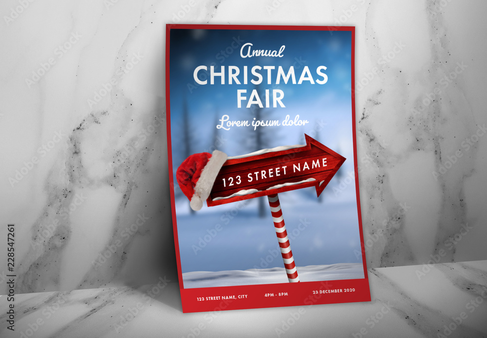 Christmas Event Poster Layout with Signpost Illustration Stock Template ...