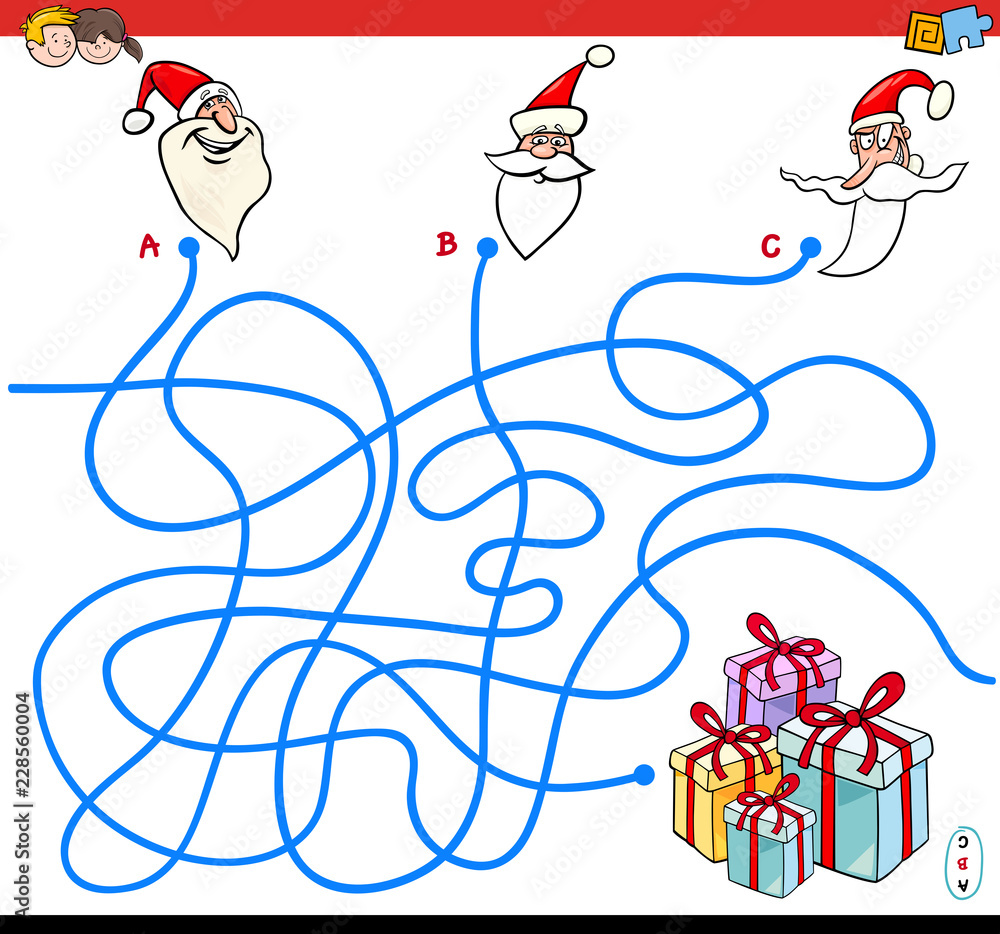 lines maze game with Christmas Santa characters Stock Vector | Adobe Stock