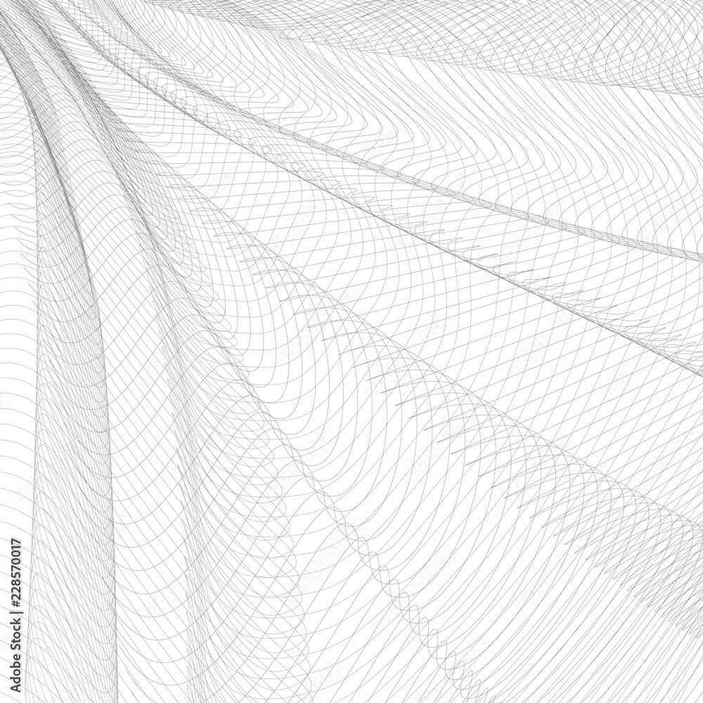 Abstract pleated network. Gray ripple thin lines, curves. Vector ...