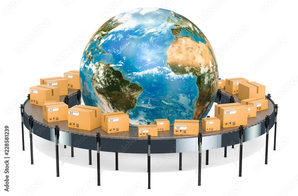 Global shipping and delivery concept, parcels cardboard boxes on ...