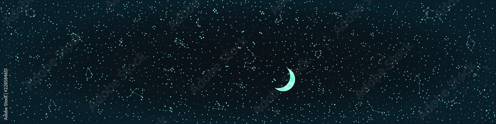 Abstract Panoramic Sky Map of Hemisphere. Constellations on Night Dark ...