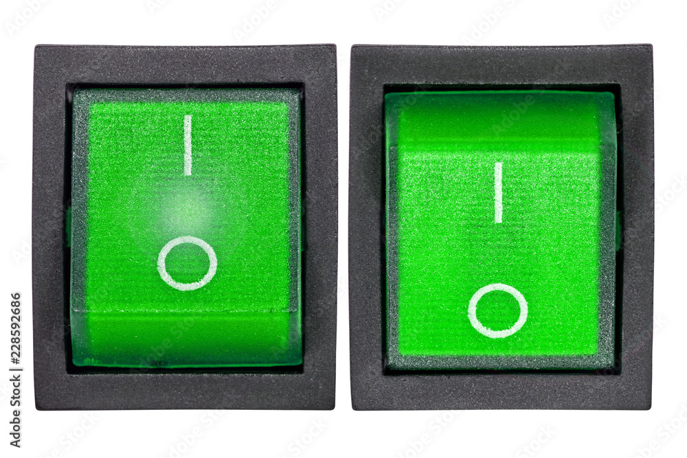Green power switch, isolated on white background, with clipping path ...