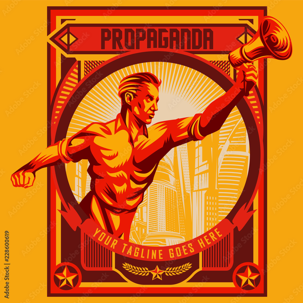 Men holding megaphone propaganda revolution poster design. Political ...