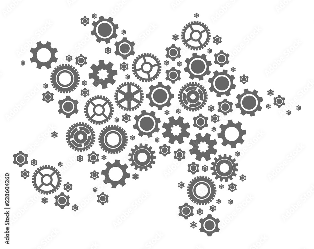 Map of Azerbaijan composed with gray cog symbols. Vector abstract ...