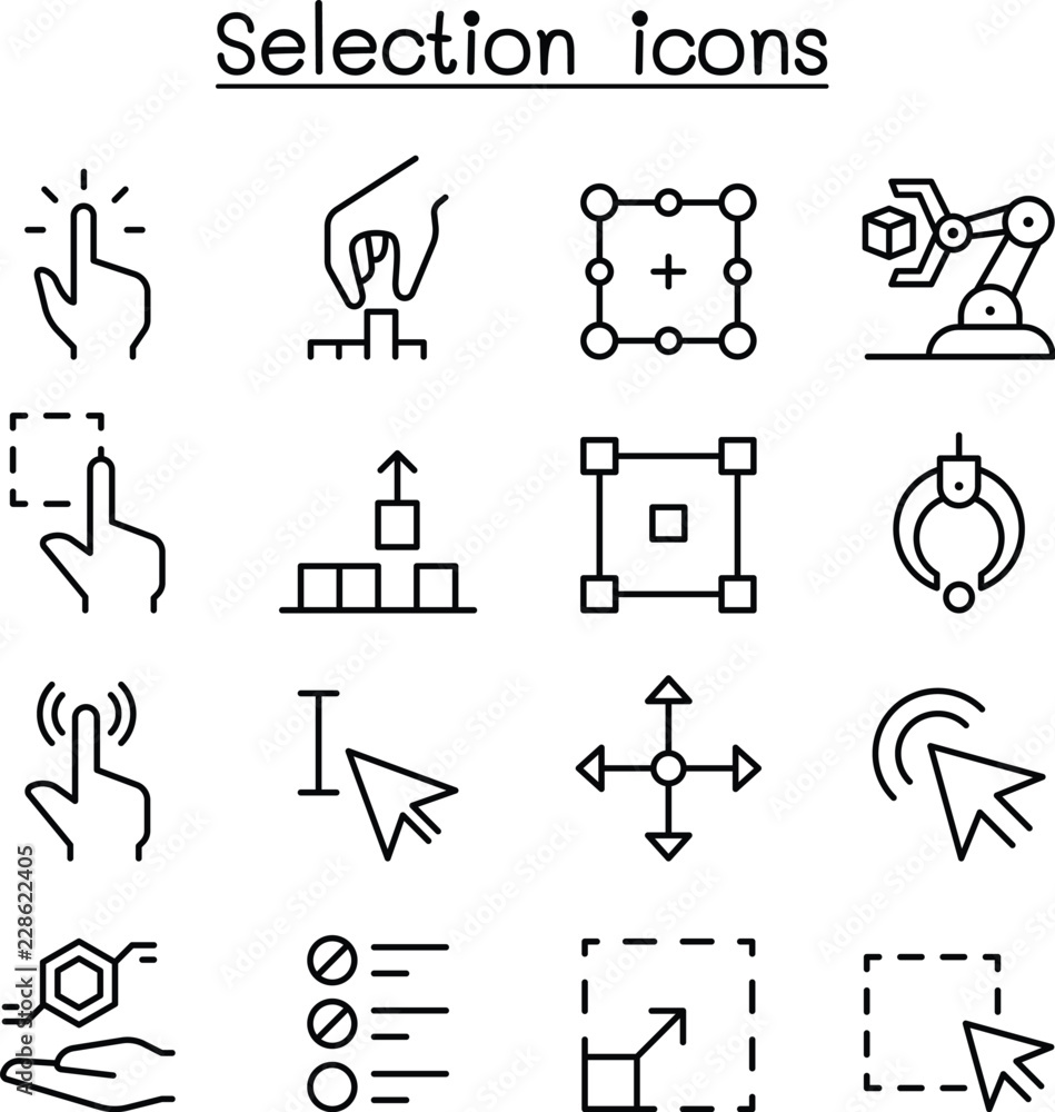 Selection icon set in thin line style Stock Vector | Adobe Stock
