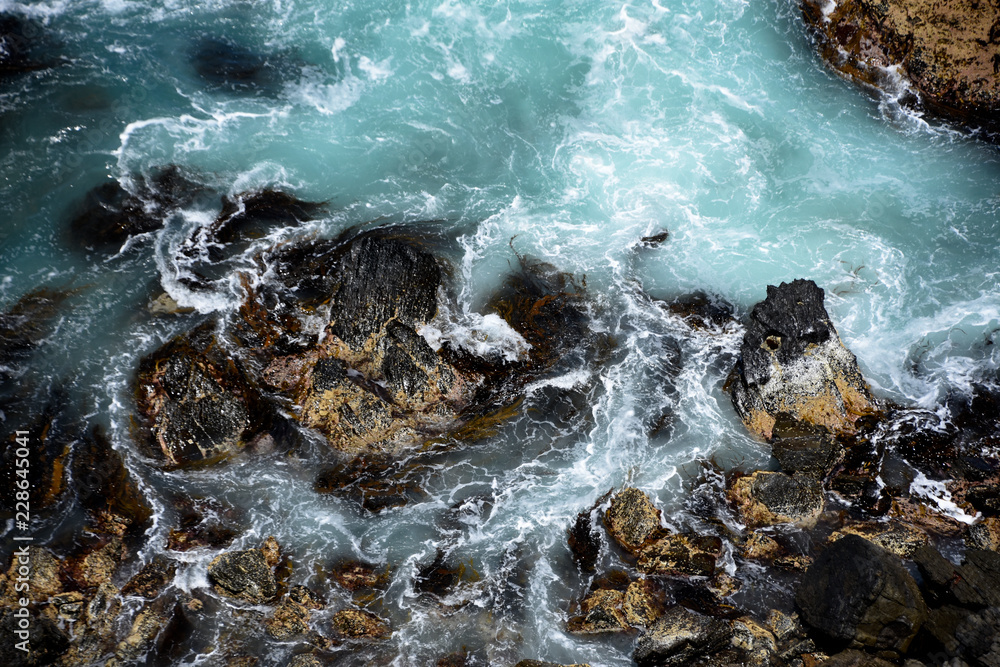 Rocks and water patterns viewed from above at a lighthouse Stock Photo ...