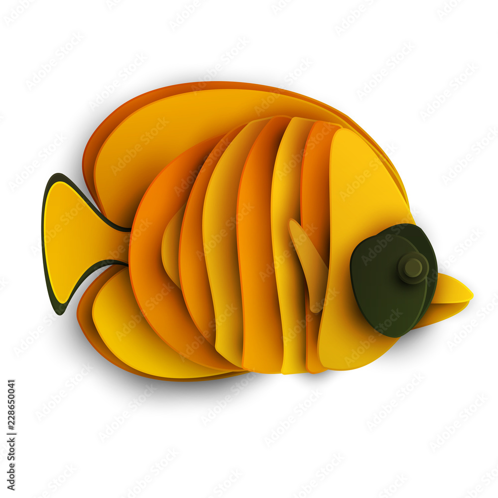 Cartoon exotic butterfly fish in trendy paper cut craft graphic style ...