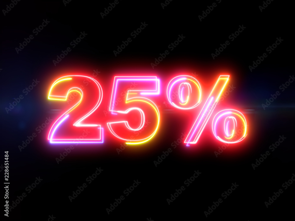 25 percent sign - colorful glowing outline alphabet symbol on blue lens ...