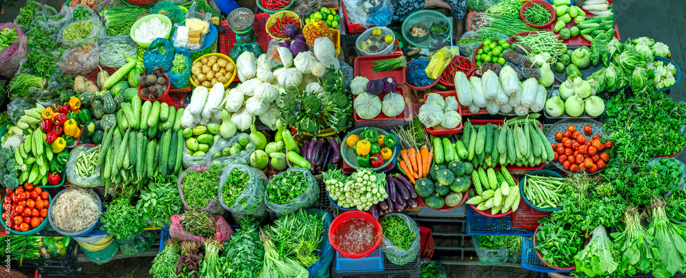 Colorful fresh organic vegetables in market. These are vitamins ...