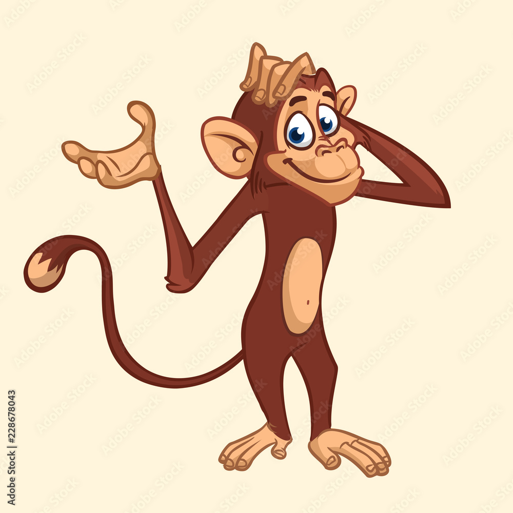 Cartoon Monkey Scratching Head