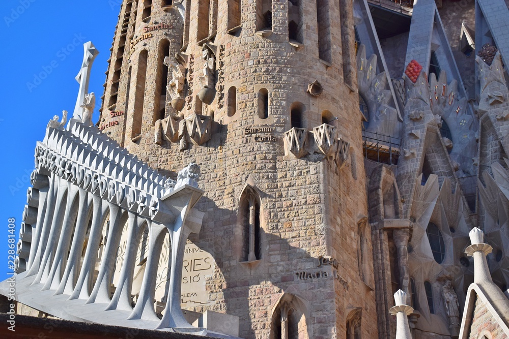 Gothic temple with high towers and different facades. Stock Photo ...