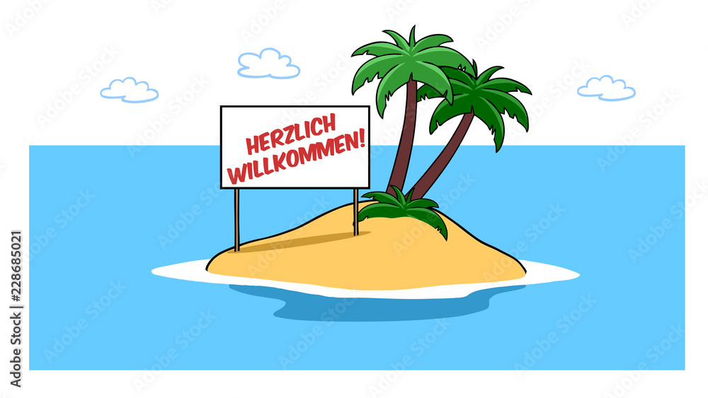 Herzlich willkommen auf Insel im Urlaub Stock Illustration | Adobe Stock
