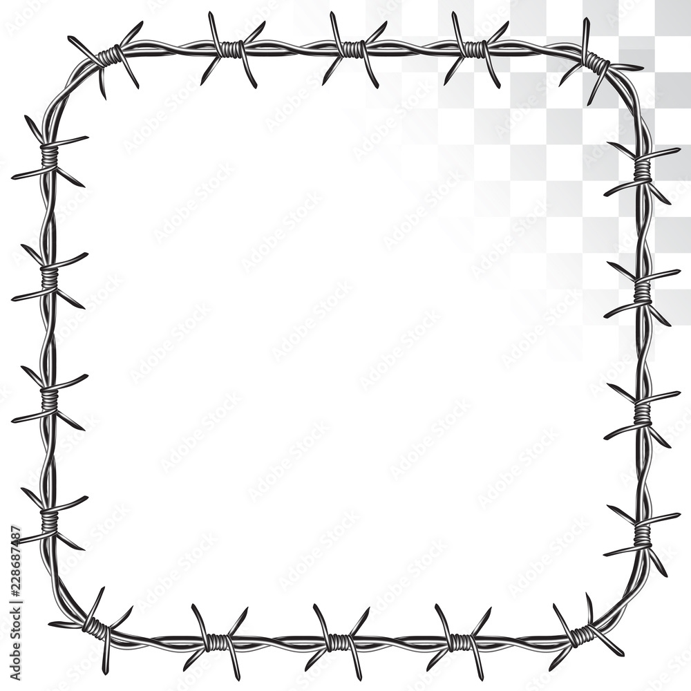 square frame with rounded barbed wire corners. isolated on transparent ...
