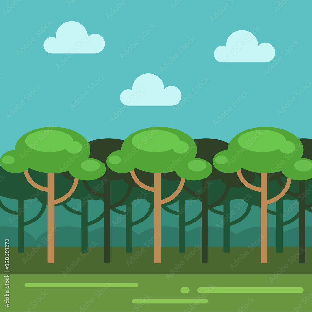 vector flat minimalist cartoon forest tree illustration template Stock ...