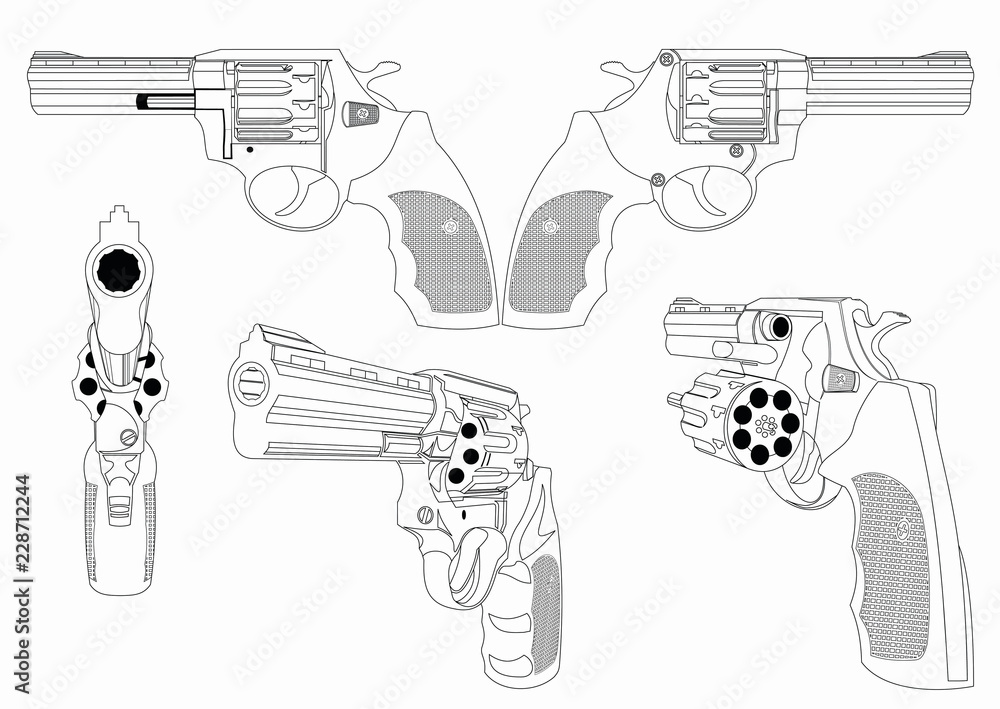 Revolver in five positions. Vector. Hand-held firearms of last hope ...