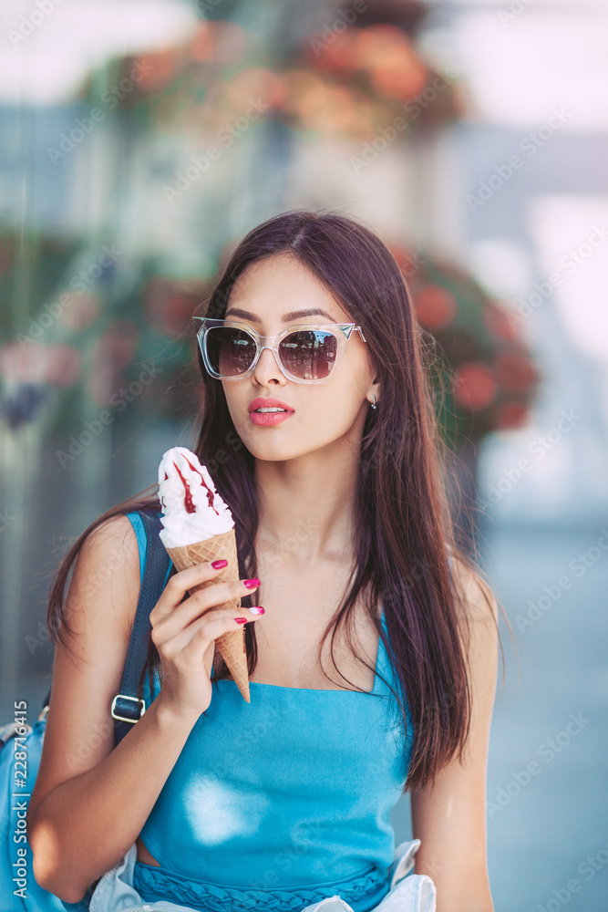 Girl Eating Popsicle Ice Pop Looking Gorgeous Happy Seductive Portrait