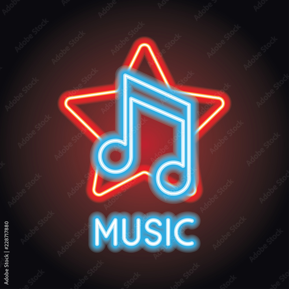 music and live music logo with neon light effect. vector illustration ...