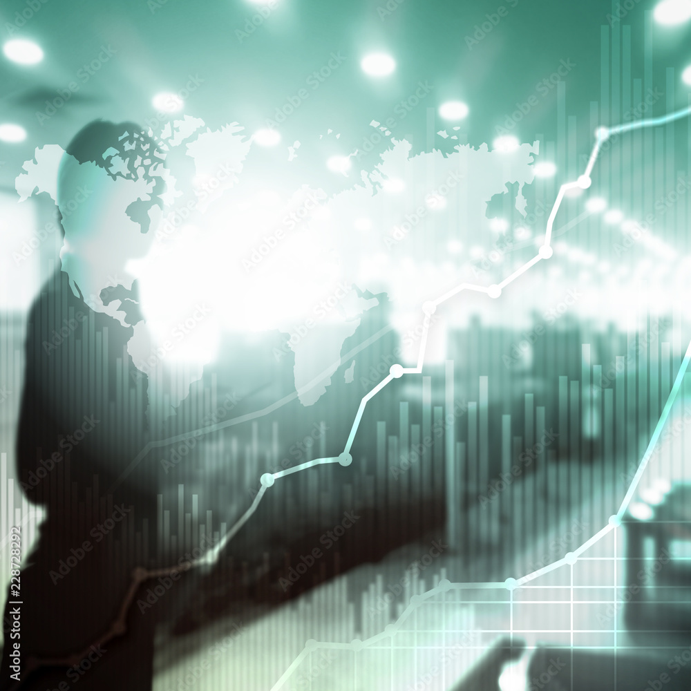 Business abstract background double exposure graph, chart and diagram ...