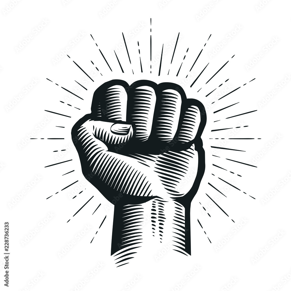 Raised up clenched fist. Sketch vector illustration Stock Vector ...
