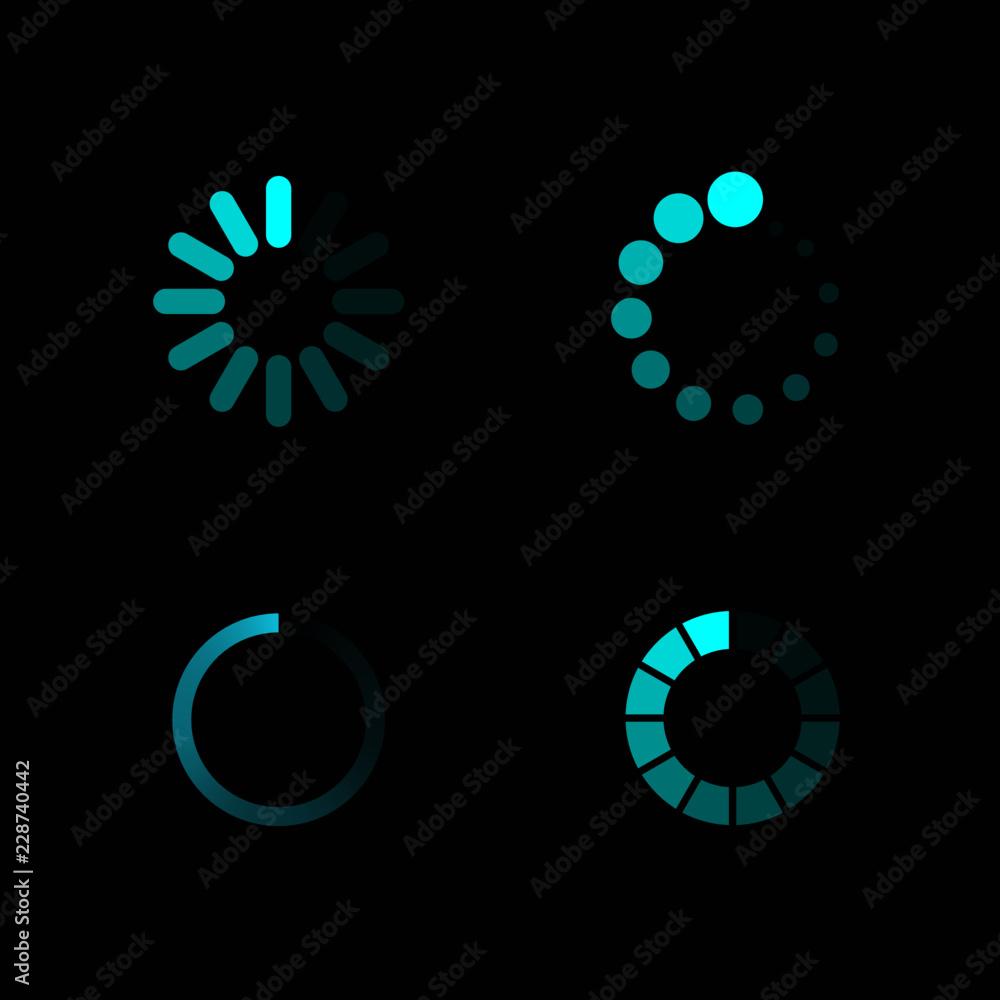 Isolated loading icon set on black background. Preloaders and bright ... Isolated loading icon set on black background. Preloaders and bright ...