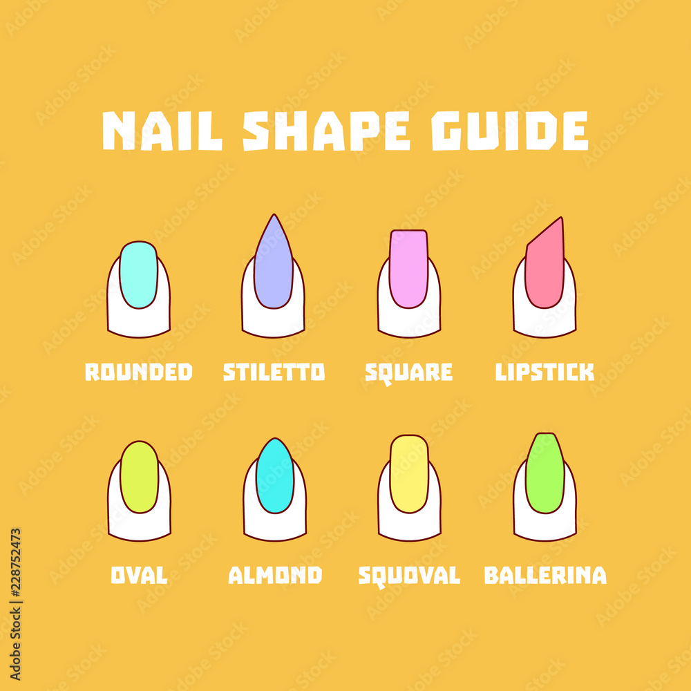 Set of nail shapes made in cartoon style. Fingernails of different form ...