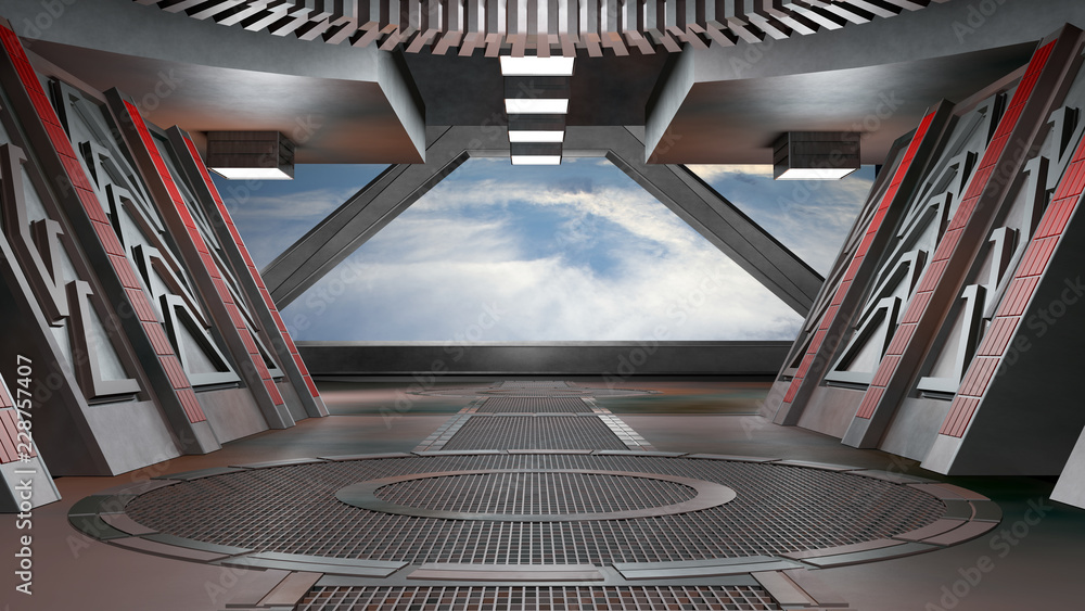 Spaceship futuristic interior with window view.3D rendering Stock ...