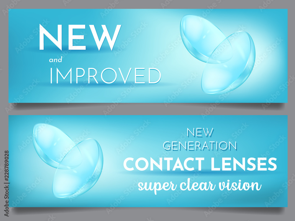 Set of advertising banner new eye contact lenses, super clear vision ...