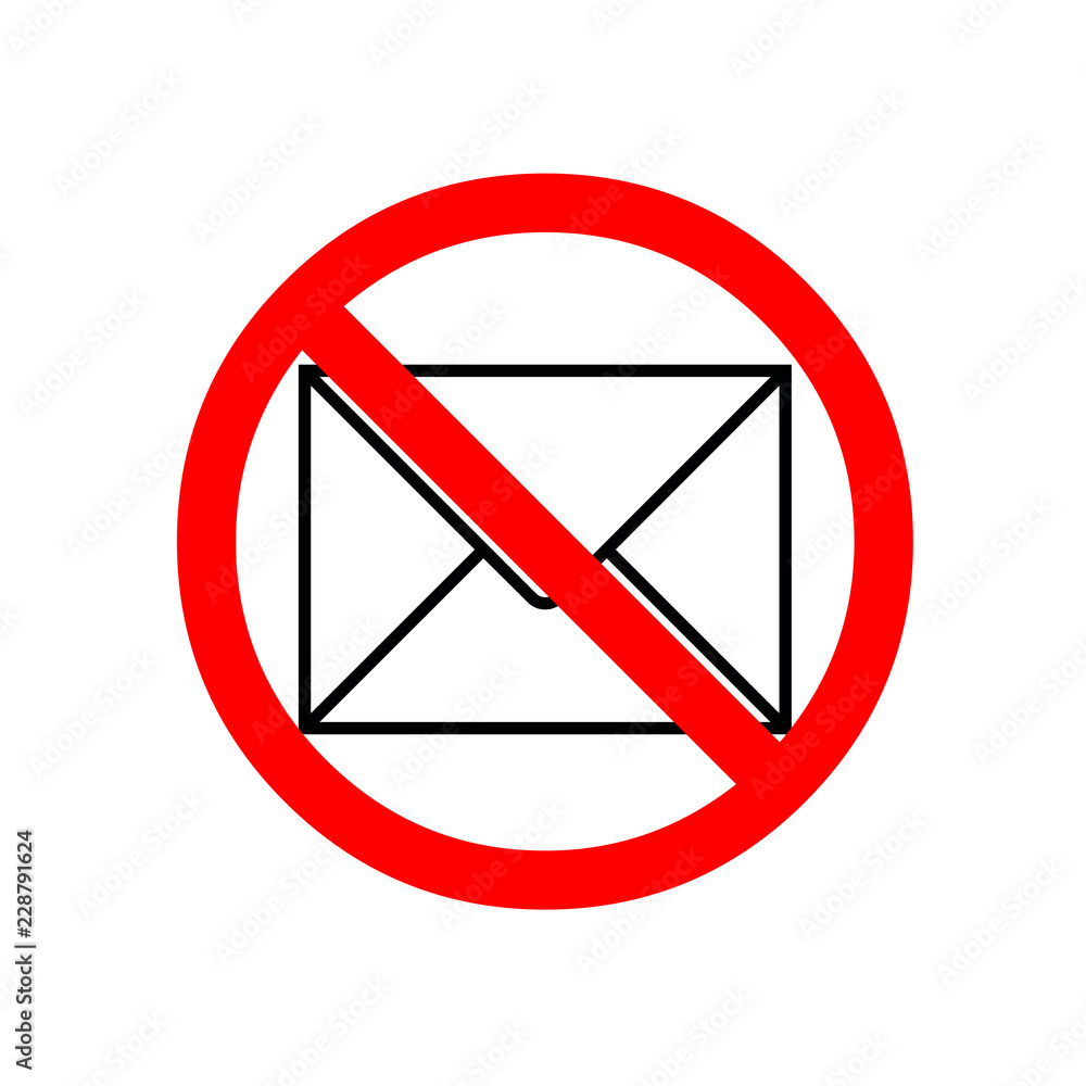 Stop or ban sign. Mailbox with flag icon. Post email box sign ...