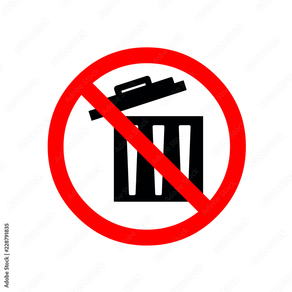 Crossed-out garbage can, sign. No trash bin icon. Container recycle ...